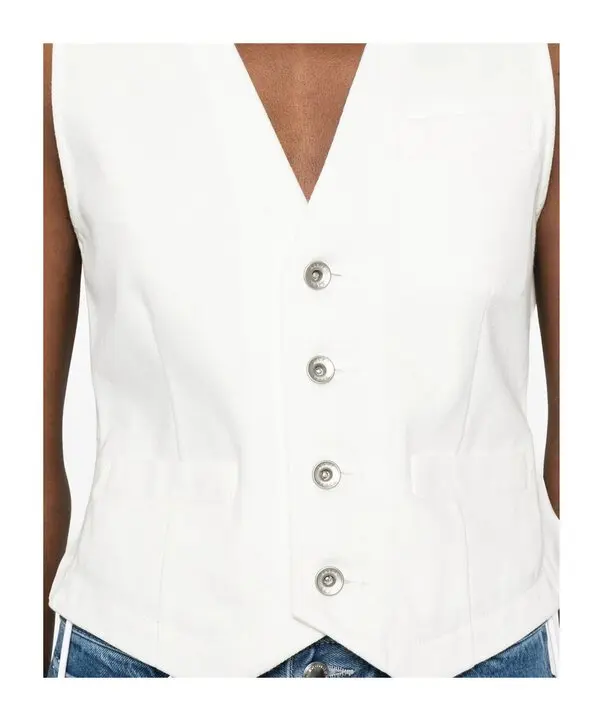 Sacai Sleeveless V-neck Buttoned Jacket - White