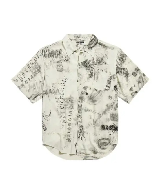 Balenciaga Washed Crayon Allover Short-sleeve Shirt - Grey