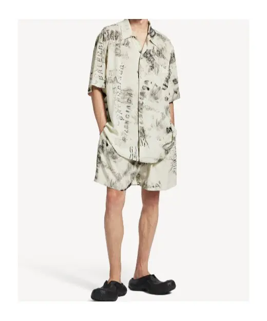 Balenciaga Washed Crayon Allover Short-sleeve Shirt - Grey