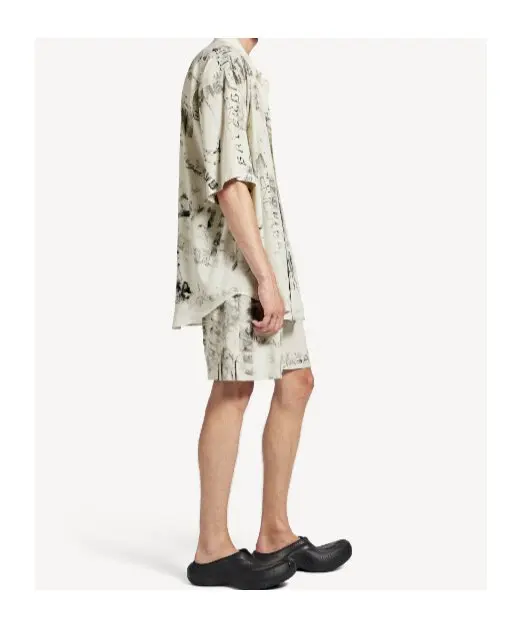 Balenciaga Washed Crayon Allover Short-sleeve Shirt - Grey