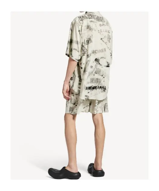 Balenciaga Washed Crayon Allover Short-sleeve Shirt - Grey