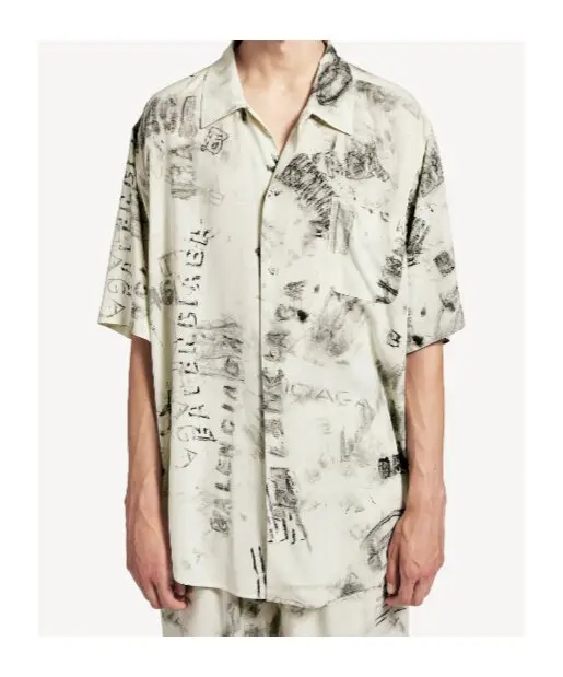 Balenciaga Washed Crayon Allover Short-sleeve Shirt - Grey