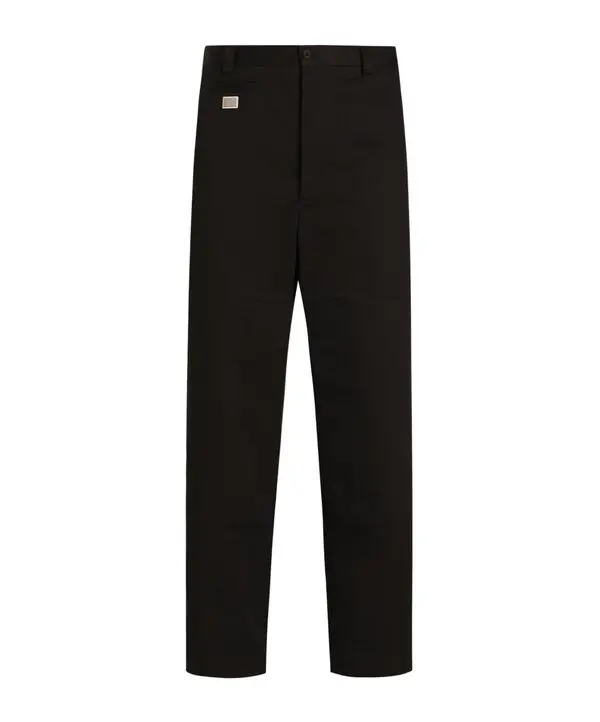 Dolce & Gabbana Straight-leg Trousers With Logo Plaque - Black