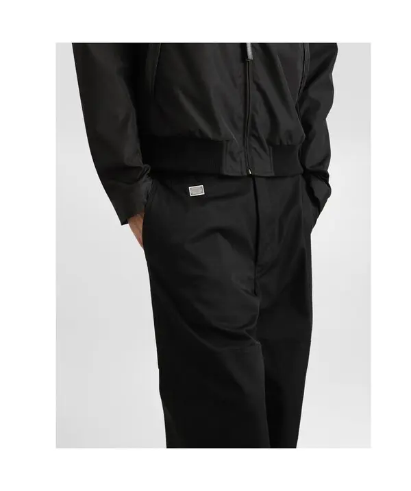 Dolce & Gabbana Straight-leg Trousers With Logo Plaque - Black