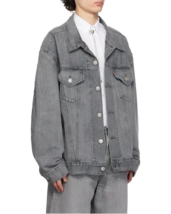 Junya Watanabe Lapel Long Sleeve Denim Jacket - Gray
