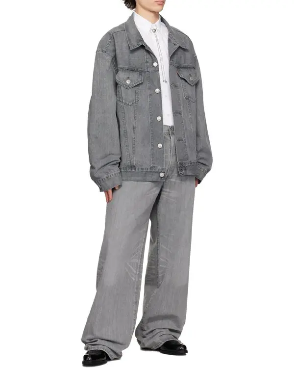 Junya Watanabe Lapel Long Sleeve Denim Jacket - Gray