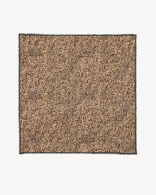 Saint Laurent Square Scarf In Leopard Wool Etamine - Brown