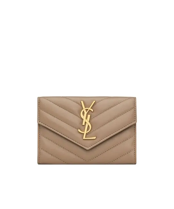 Saint Laurent Cassandre Matelassé Small Envelope Wallet - Brown