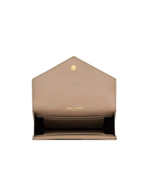 Saint Laurent Cassandre Matelassé Small Envelope Wallet - Brown