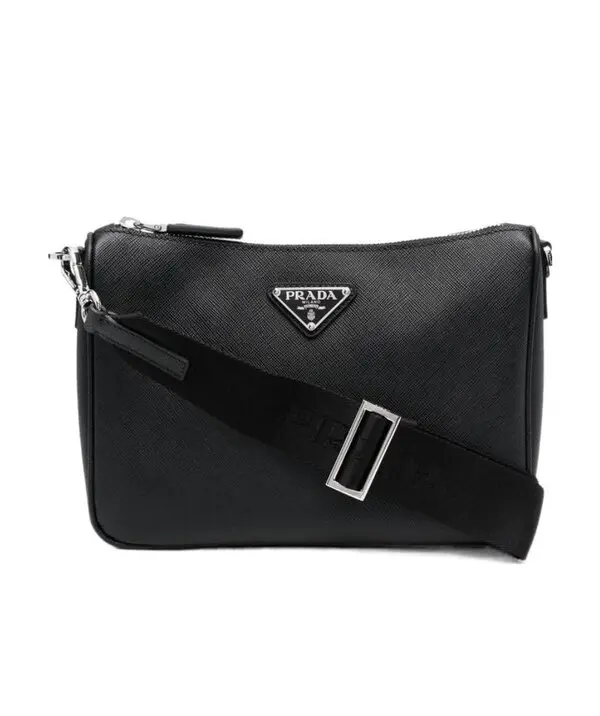 Prada Logo Plaque Zipped Crossbody Bag - Black
