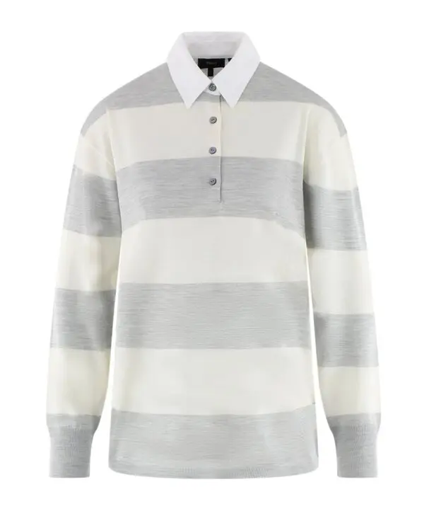 Theory Long Sleeve Striped Polo Top - Gray