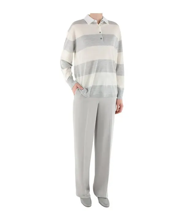 Theory Long Sleeve Striped Polo Top - Gray