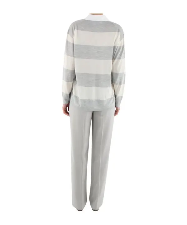 Theory Long Sleeve Striped Polo Top - Gray