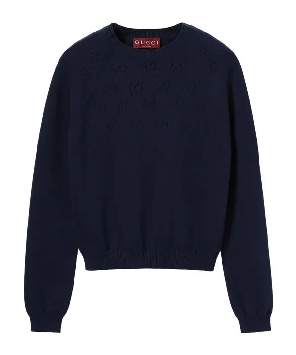 Gucci Cotton Crewneck Top With Gg Argyle Pattern