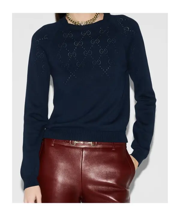 Gucci Cotton Crewneck Top With Gg Argyle Pattern