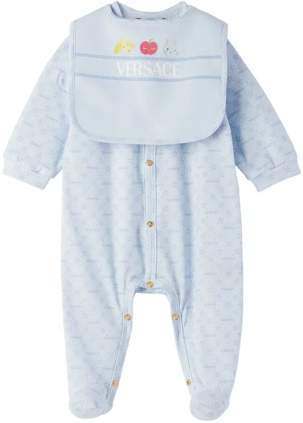 Versace Logo Print Babywear Set - Light Blue