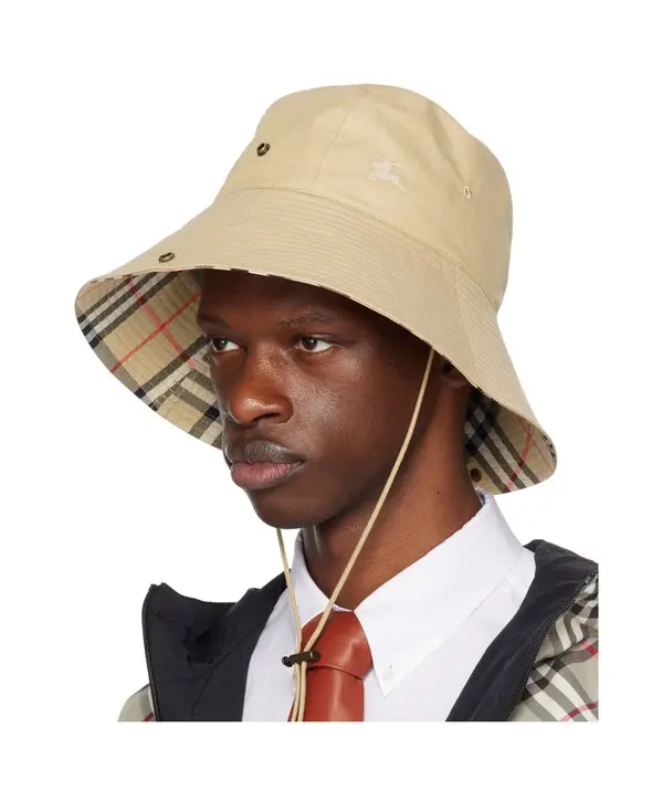 Burberry Check Brim Gabardine Bucket Hat