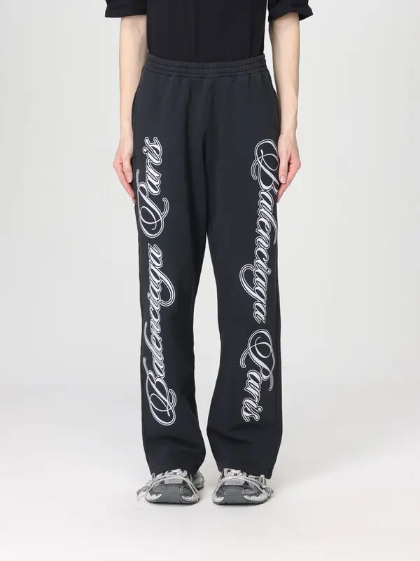 Balenciaga Baggy Cursive Logo Wide-leg Pants - Black
