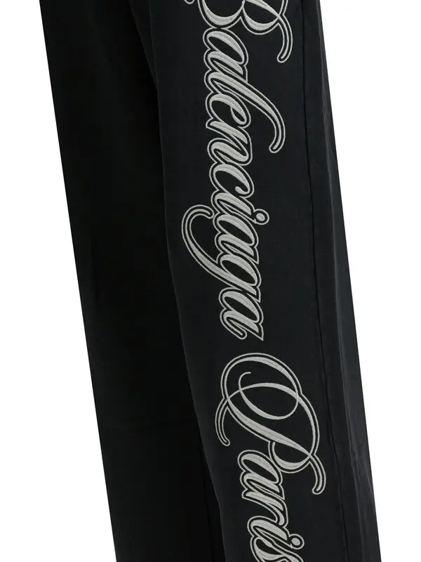 Balenciaga Baggy Cursive Logo Wide-leg Pants - Black