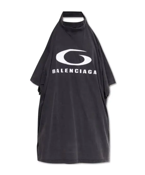 Balenciaga Printed Halterneck T-shirt Dress - Black