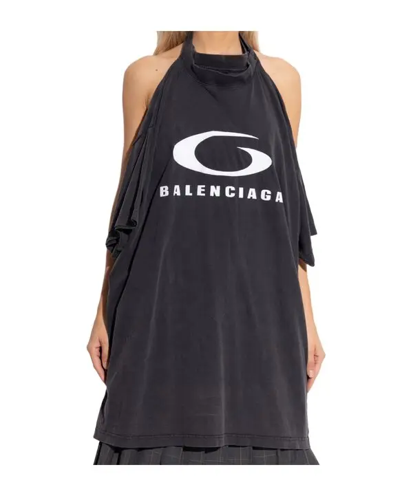 Balenciaga Printed Halterneck T-shirt Dress