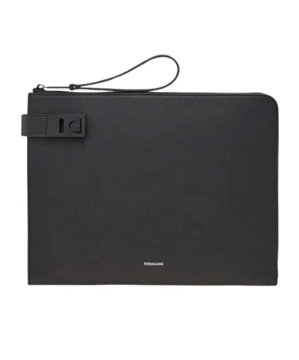 FERRAGAMO Gancini Buckled Zip-up Clutch Bag - Black