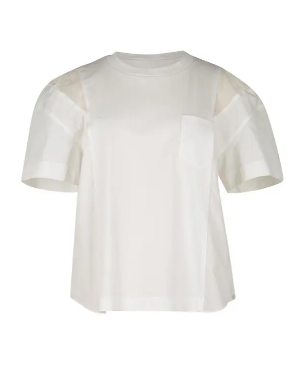 Sacai Poplin Jersey T-shirt With Round Neck And Short Sleeves