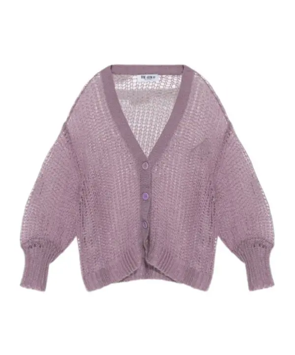 Attico Semi-sheer Knitted Cardigan With V-neck And Cutout Detail