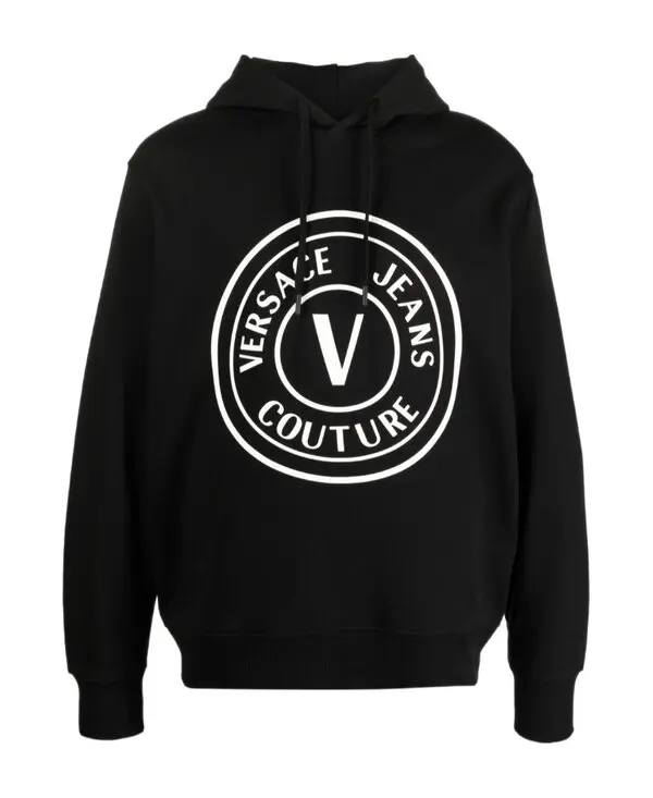 Versace Logo Printed Drawstring Hoodie - Black