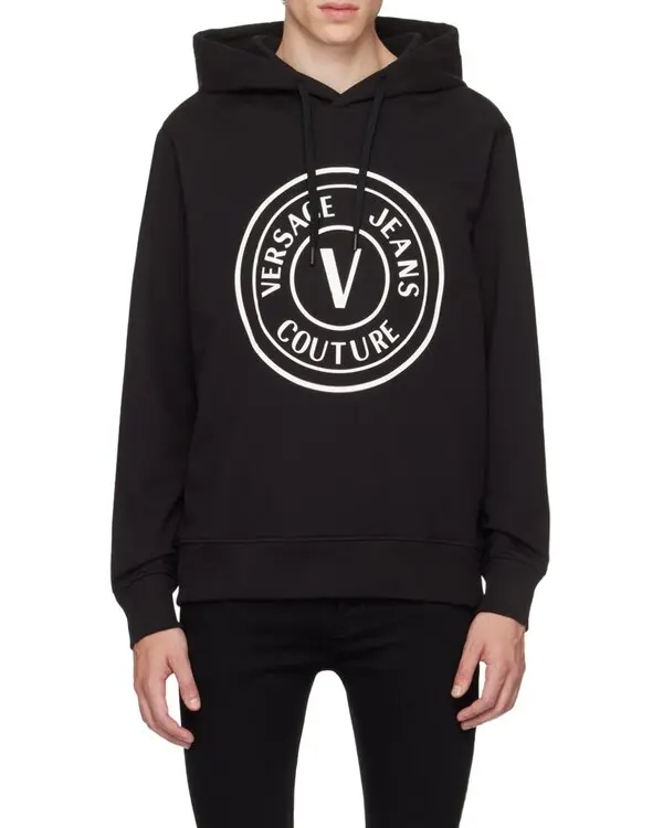 Versace Logo Printed Drawstring Hoodie - Black