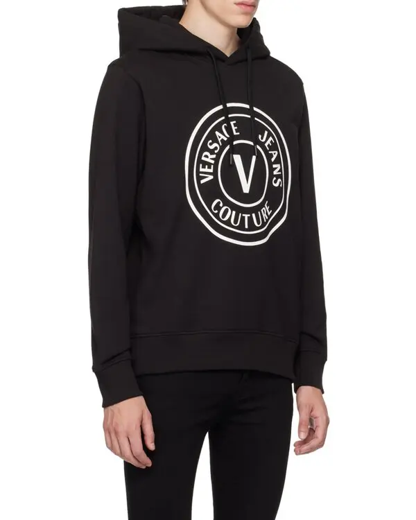 Versace Logo Printed Drawstring Hoodie - Black