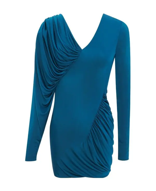 Saint Laurent Draped Long-sleeved Dress - Blue
