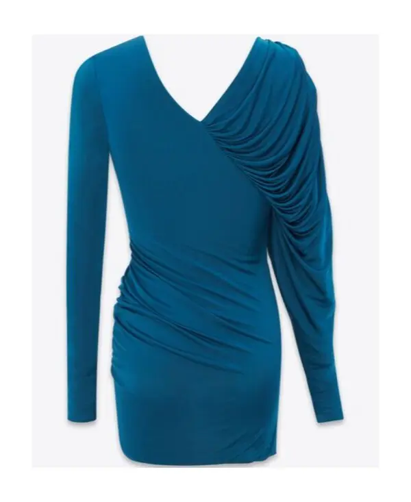Saint Laurent Draped Long-sleeved Dress - Blue