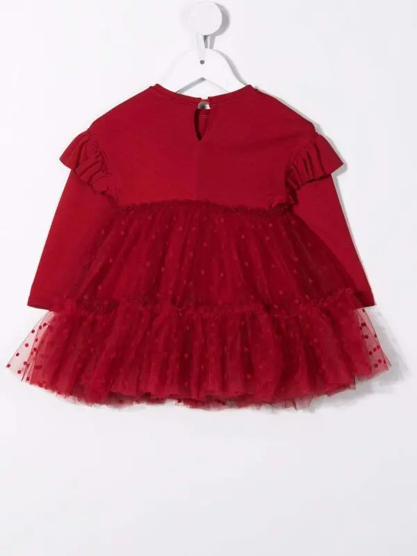 Monnalisa Long-sleeved Tulle Panel Dress