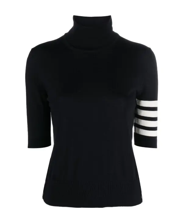 Thom Browne Roll Neck Knitted Jumper With Four Stripes Detail - Navy Blue