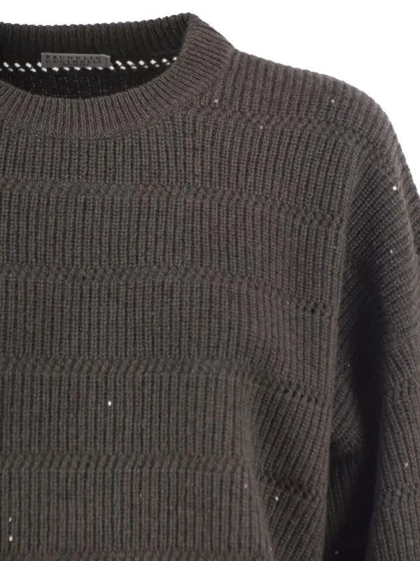 Brunello Cucinelli Sequin-embellished Knit Crew Neck Sweater