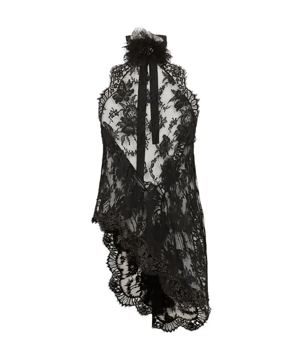 Dolce & Gabbana Floral Lace Asymmetrical Top - Black