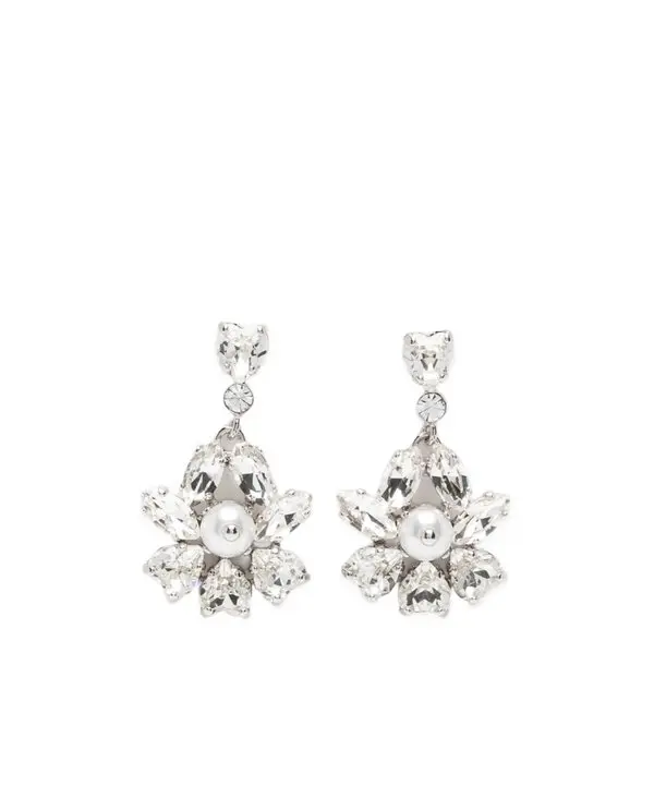Simone Rocha Heart-shaped Crystal Flower Drop Earrings - White