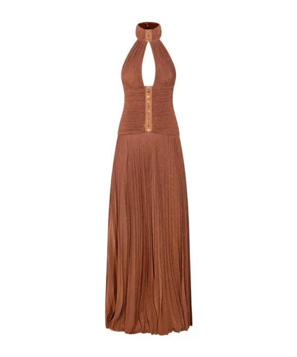 Elisabetta Franchi Lamé-effect Jersey Red Carpet Dress - Brown