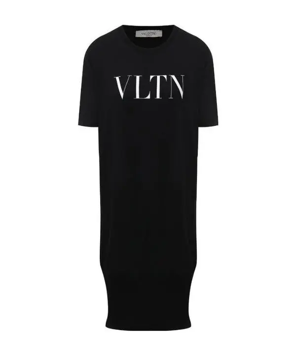 Valentino Garavani Vltn Logo Print T-shirt Dress - Black