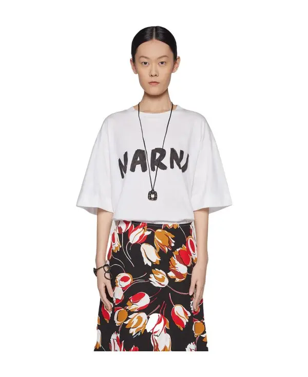 Marni Logo Printed Crewneck T-shirt - White