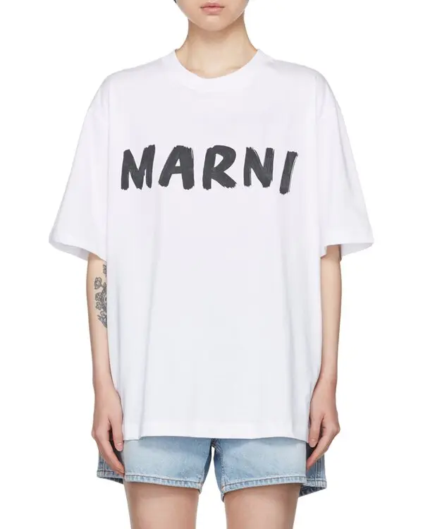 Marni Logo Printed Crewneck T-shirt - White