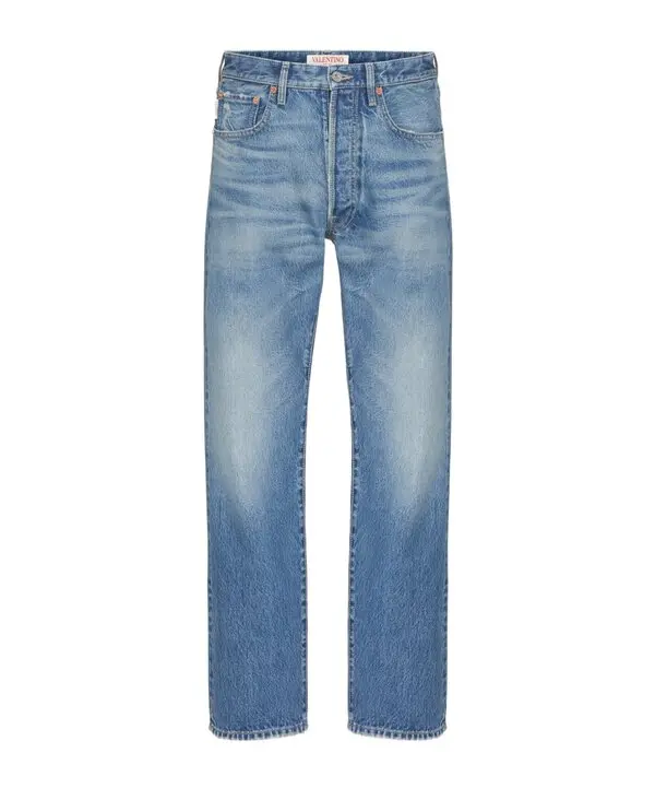 Valentino Garavani Logo Patch Straight Leg Jeans - Dark Denim