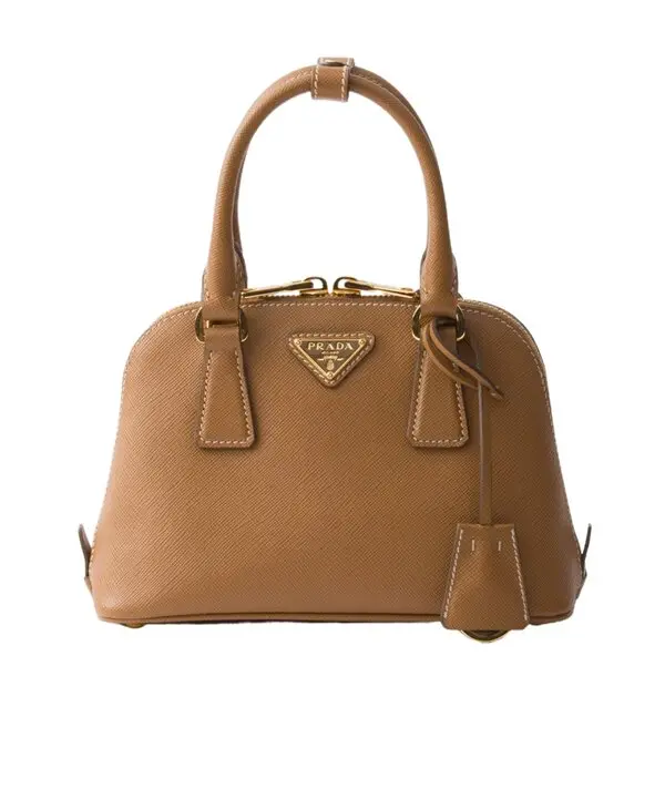 Prada Saffiano Leather Zip-up Top Handle Bag - Caramel
