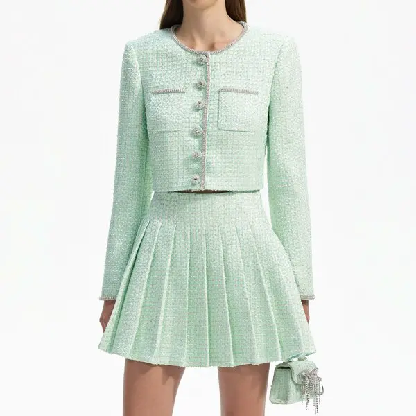 SELF-PORTRAIT High Waist Pleated Mini Skirt