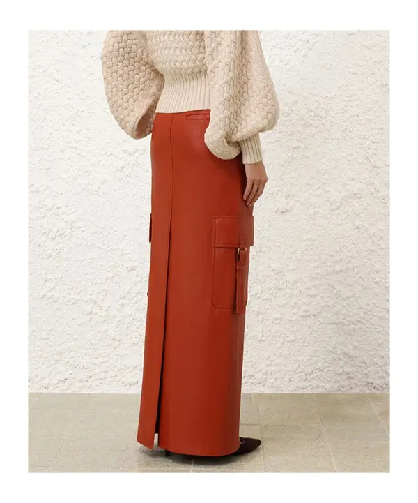 Zimmermann Illustration Leather Midi Skirt