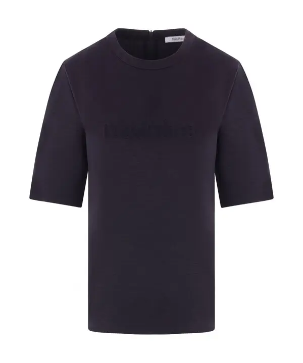 Max Mara Peter Zip Detailed Crewneck T-shirt - Dark Blue