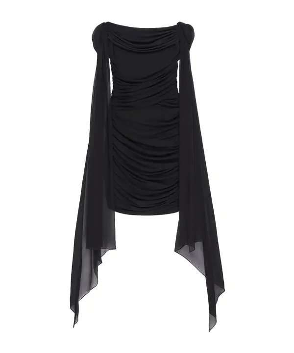 Givenchy Off-shoulder Draped Mini Dress With Fluffy Sleeves