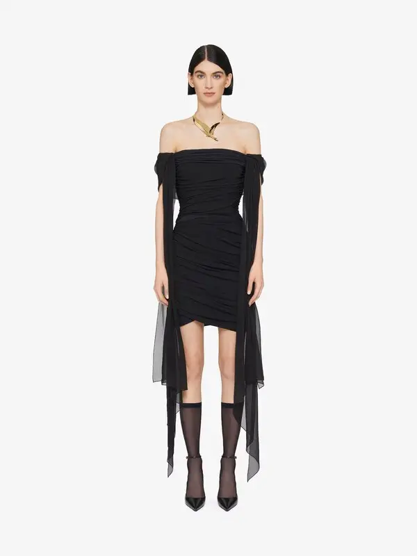 Givenchy Off-shoulder Draped Mini Dress With Fluffy Sleeves
