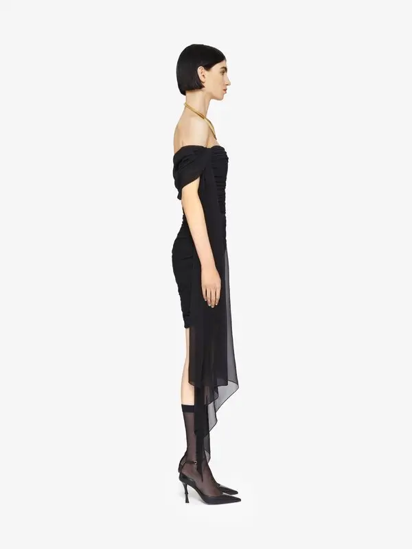 Givenchy Off-shoulder Draped Mini Dress With Fluffy Sleeves